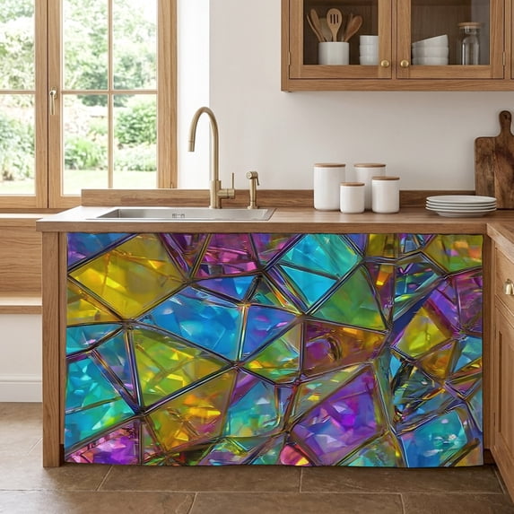 Abstract Geometric Cabinet Curtains 28" W x 51" L Rainbow Gradient ...