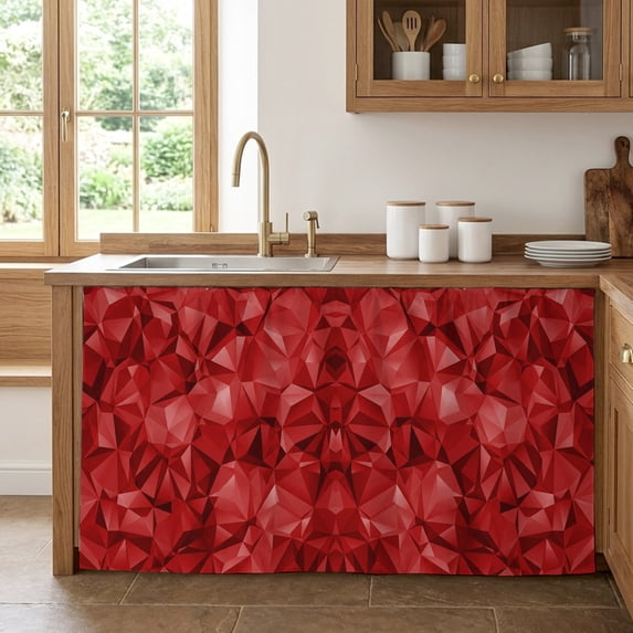 Abstract Geometric Cabinet Curtains 28" W x 51" L Red Modern Artificial ...