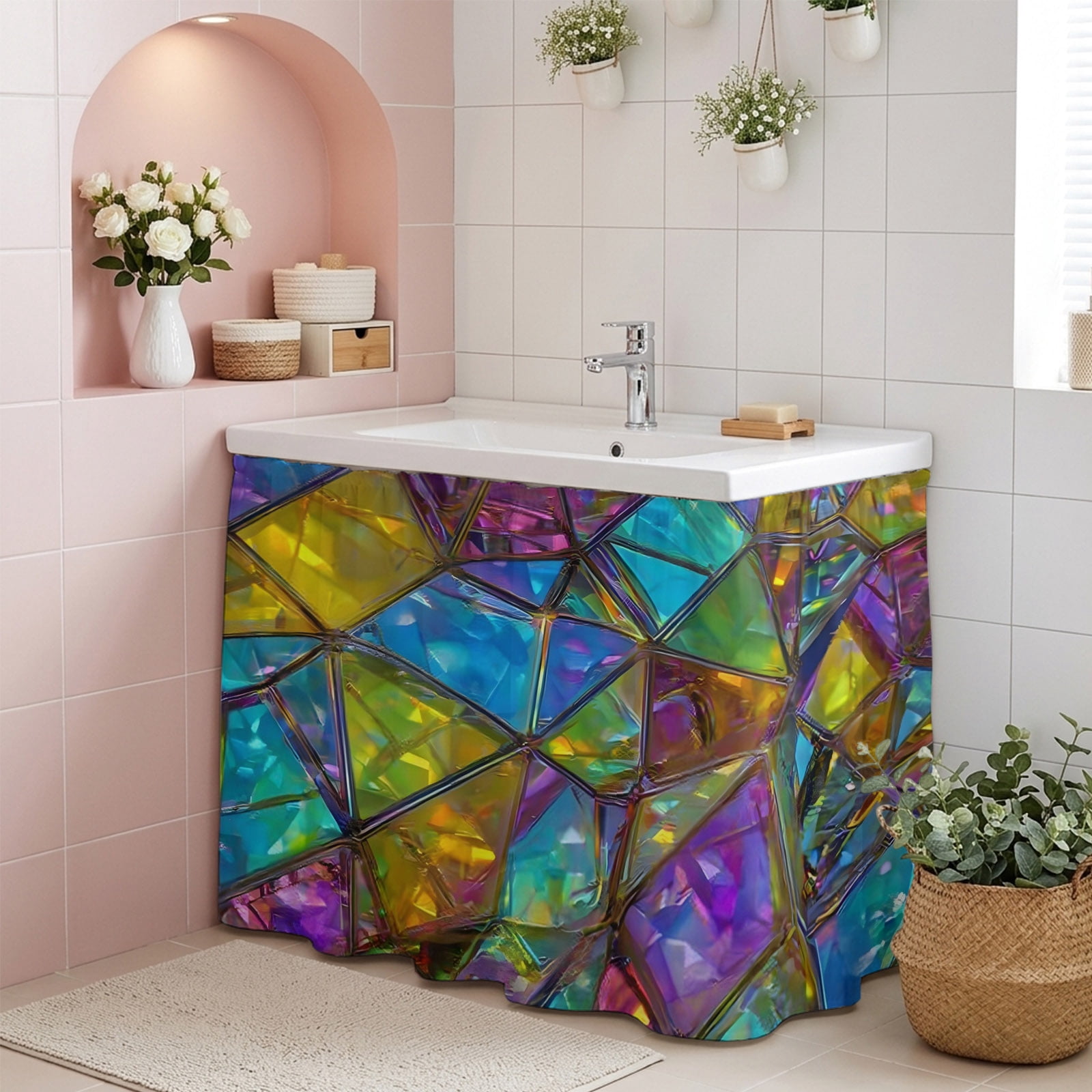 Abstract Geometric Cabinet Curtains 35" W x 35" L, Rainbow Gradient ...
