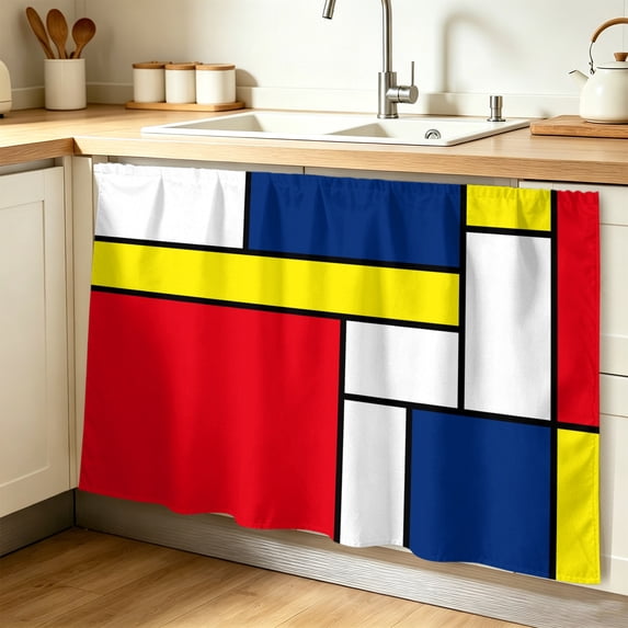 Abstract Geometric Cabinet Curtains for Shelves, Modern Color Blocks ...