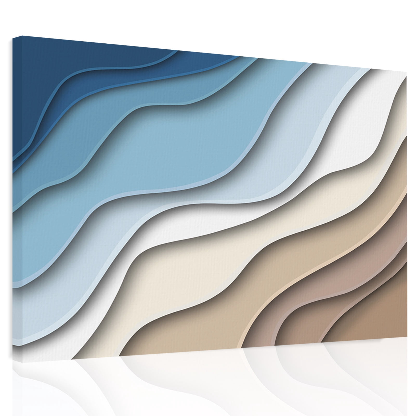 Abstract Geometric Canvas Print Wall Art, Blue Brown Gradient Waves ...