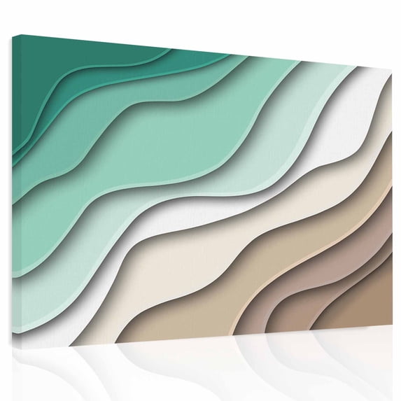 Abstract Geometric Canvas Print Wall Art, Green Brown Gradient Waves ...