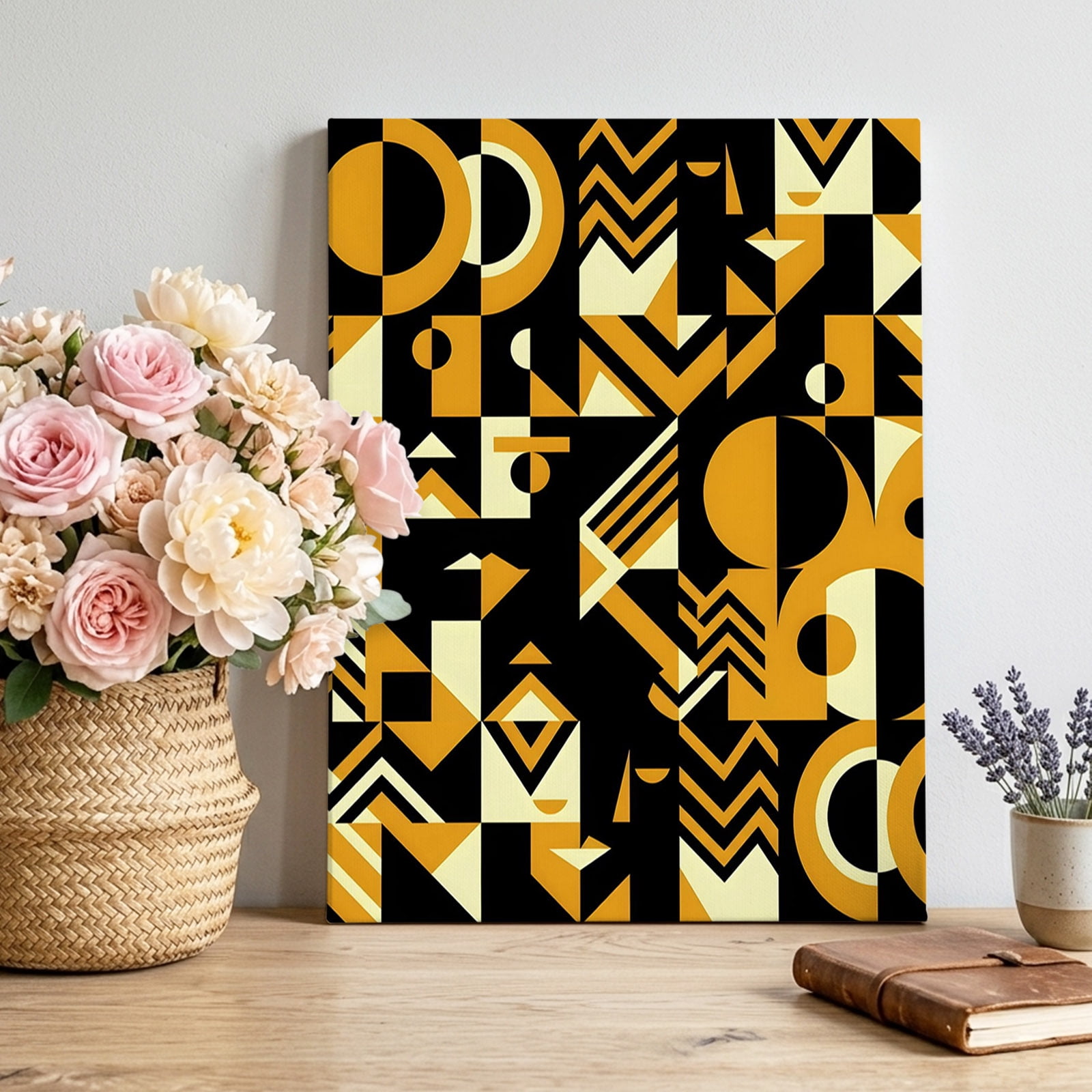 Abstract Geometric Canvas Wall Art for Living Room, Yellow Bold Shapes ...