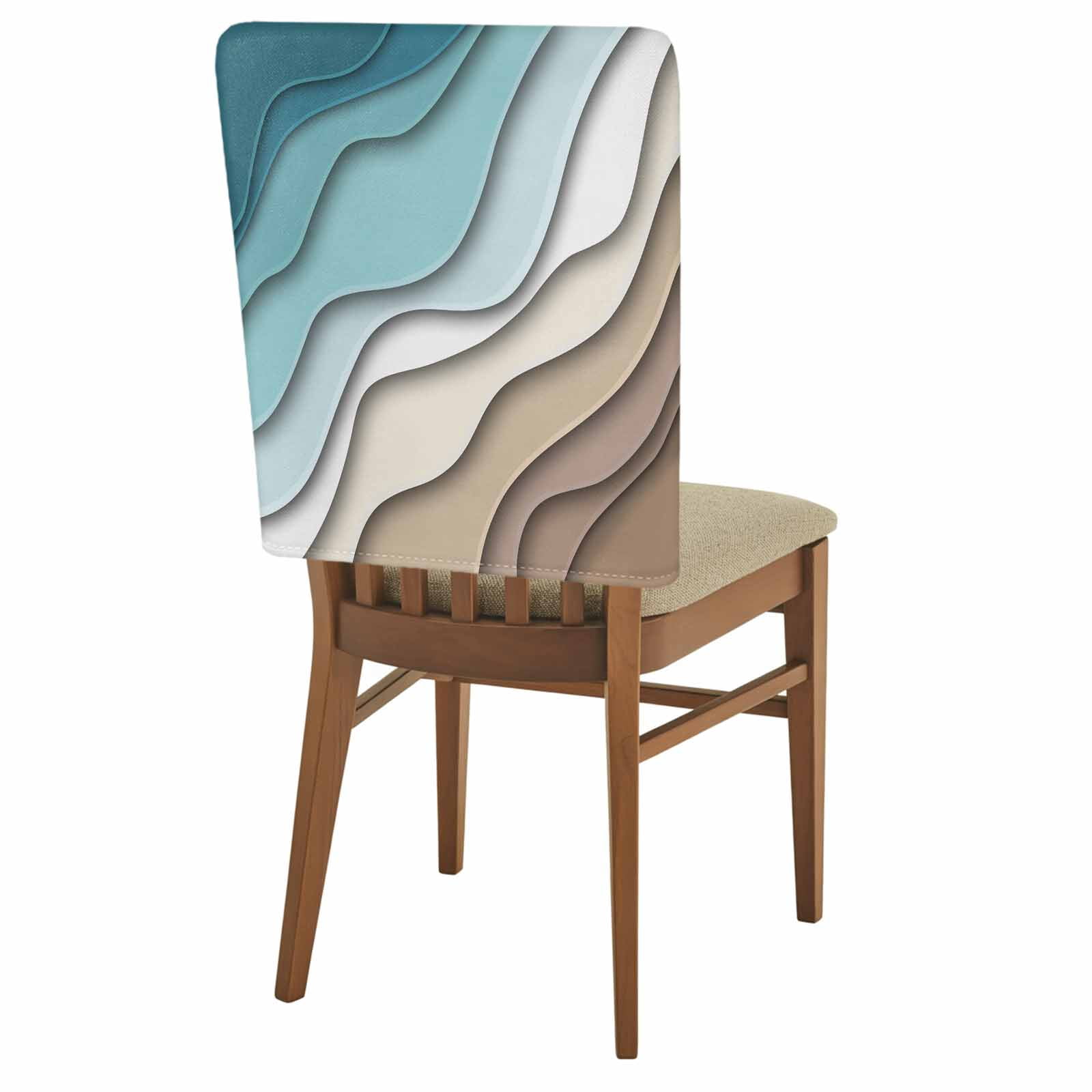 Abstract Geometric Chair Back Covers Set of 4 Teal Brown Gradient Waves Beach Removable Dining ...