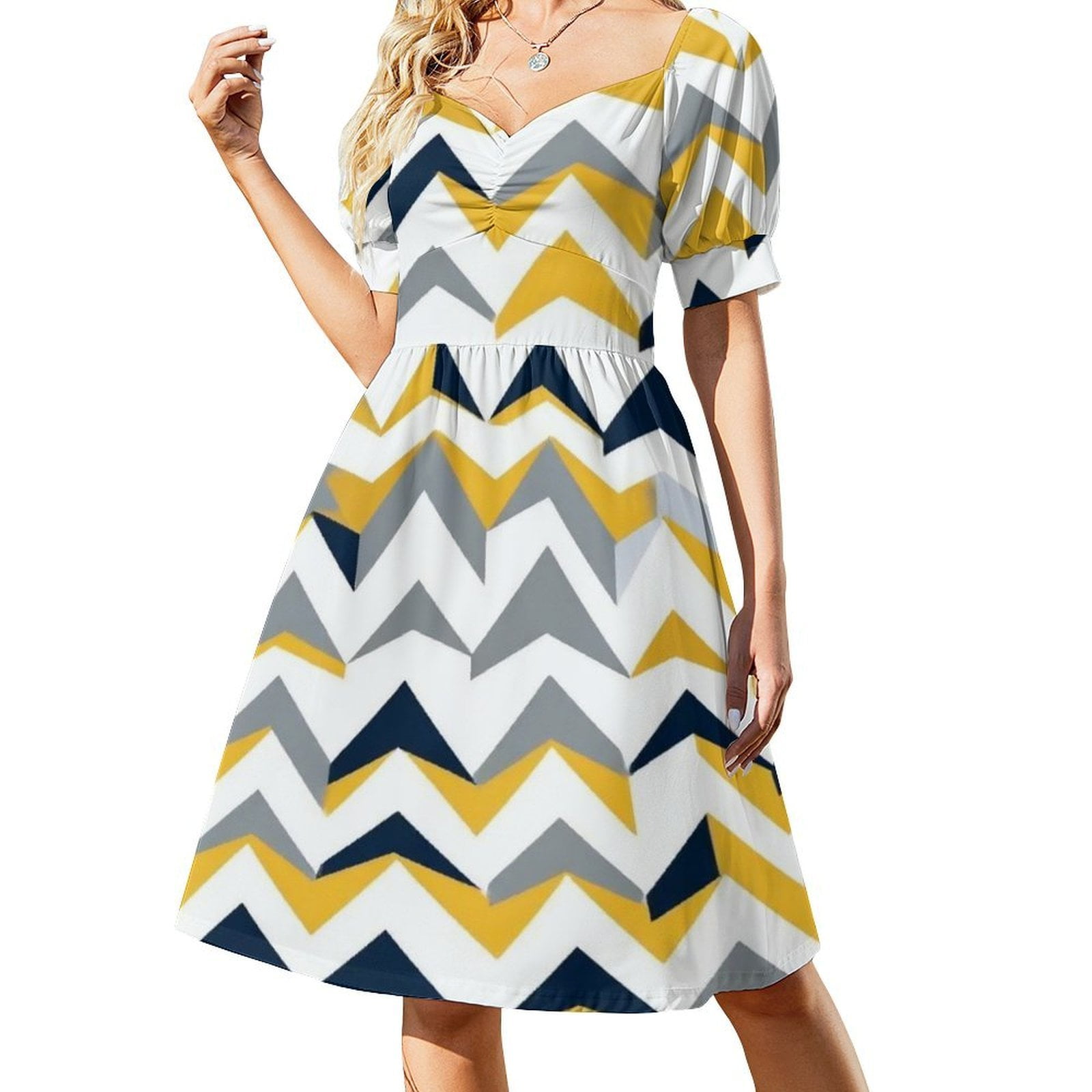 Abstract Geometric Chevron Pattern Design Short Sleeve Dress Clothes ...