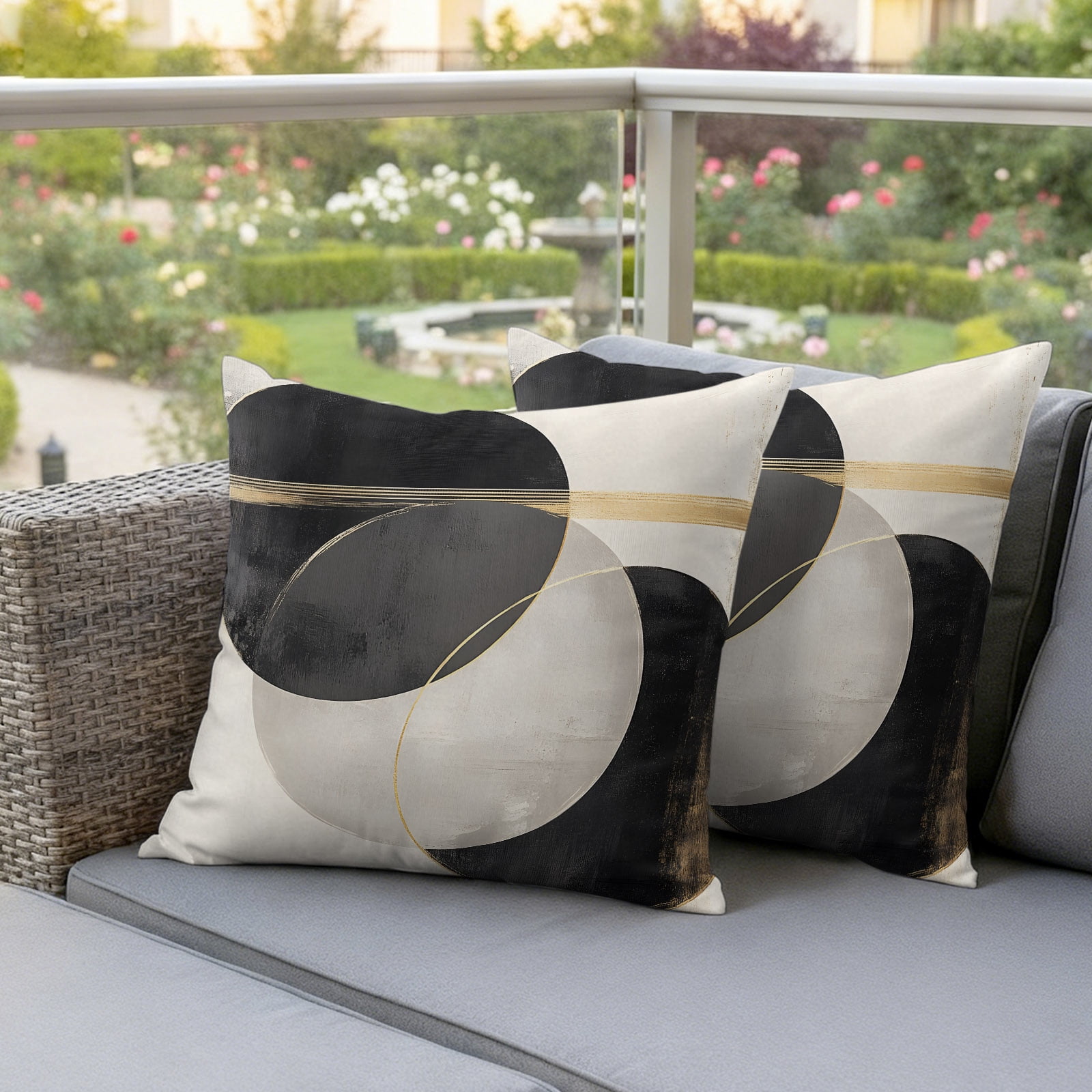 Abstract Geometric Circles Stripes Waterproof Throw Pillow Covers Set ...