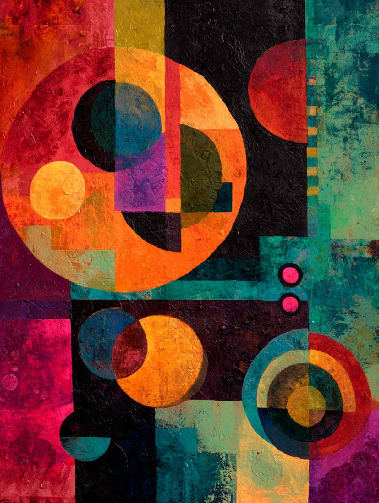 Abstract Geometric Circles Textured Canvas Print, Suitable for Living ...