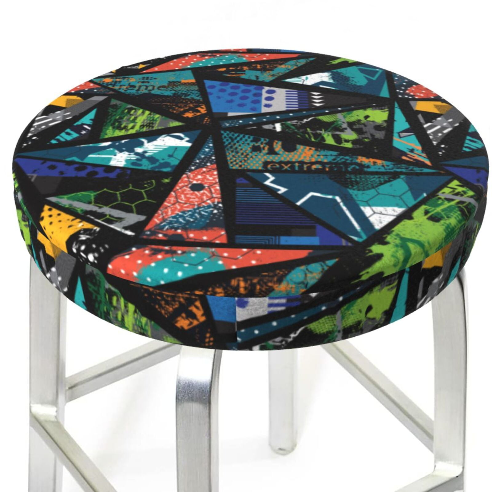Abstract Geometric Collage Graphics Bar Stool Covers Round - Washable ...