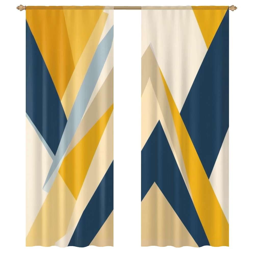Abstract Geometric Color Block Art Sheer Voile Curtain Window Tulle ...