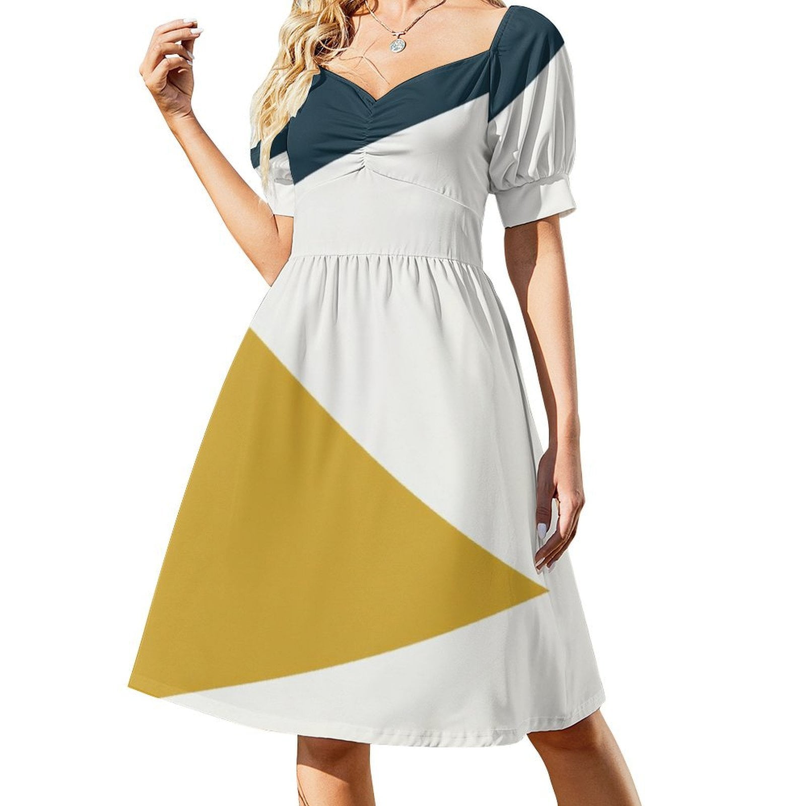 Abstract Geometric Color Block Art Short Sleeve Dress Clothes Women's ...