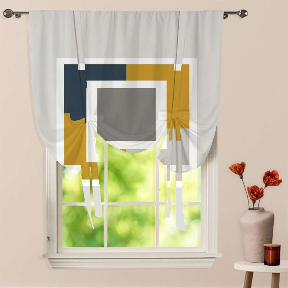 Abstract Geometric Color Block Art Window Curtain for Living Room Roman ...