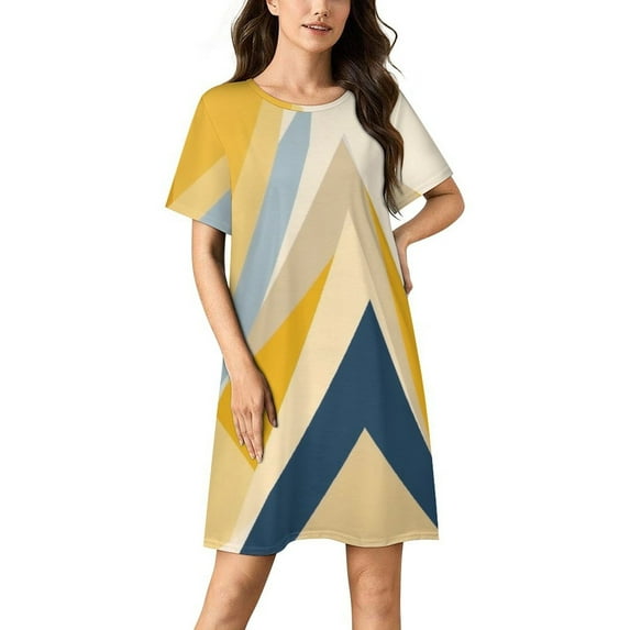 Abstract Geometric Color Block Art Women Nightgown Sleepwear Short ...