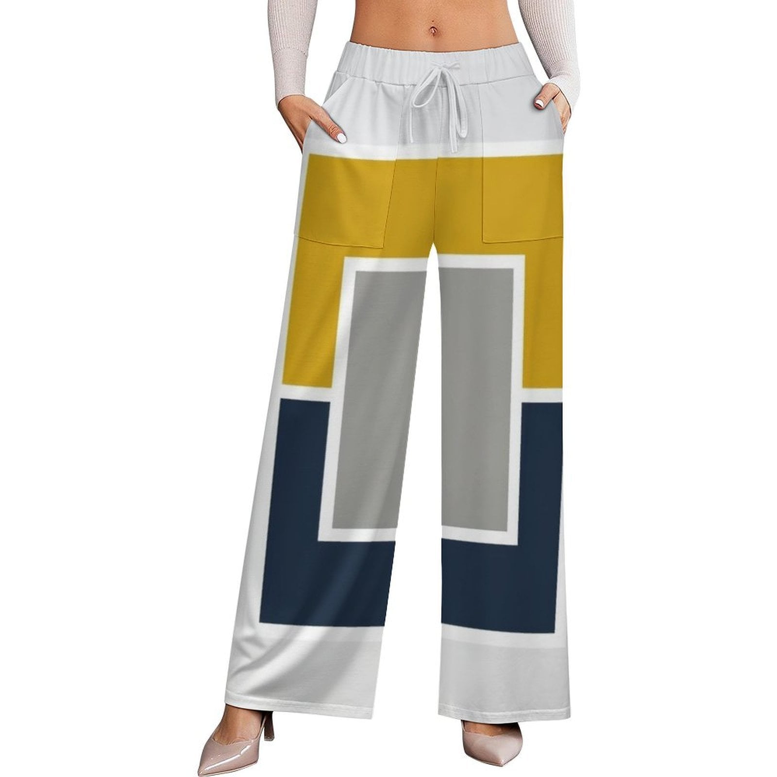 Abstract Geometric Color Block Art Women's Casual Wide Leg Pants ...