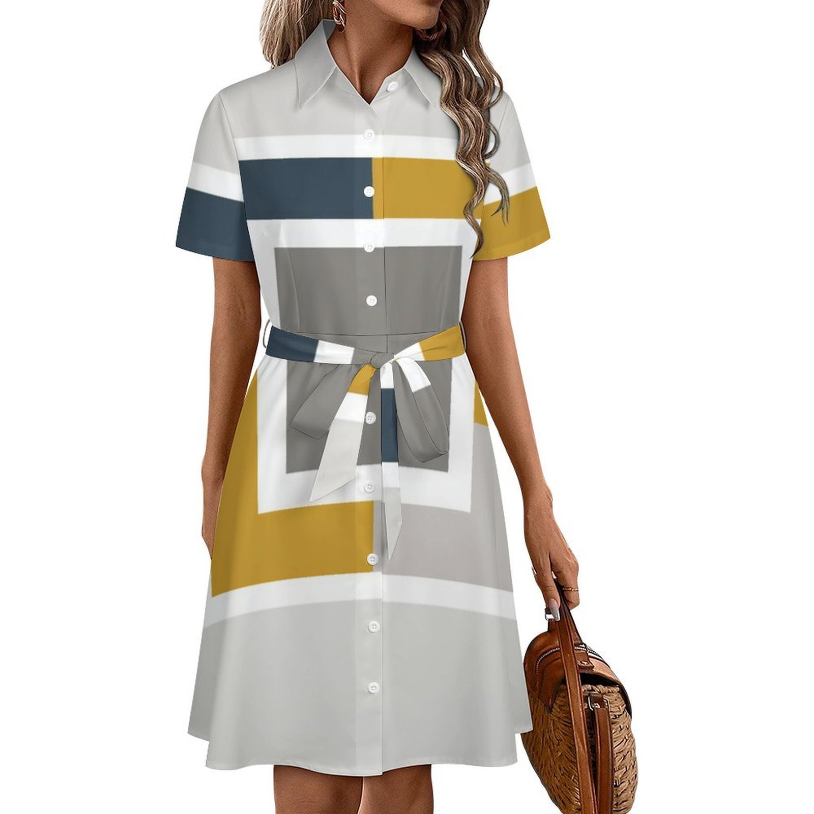 Abstract Geometric Color Block Art Womens Shirt Dresses Women'S Short ...