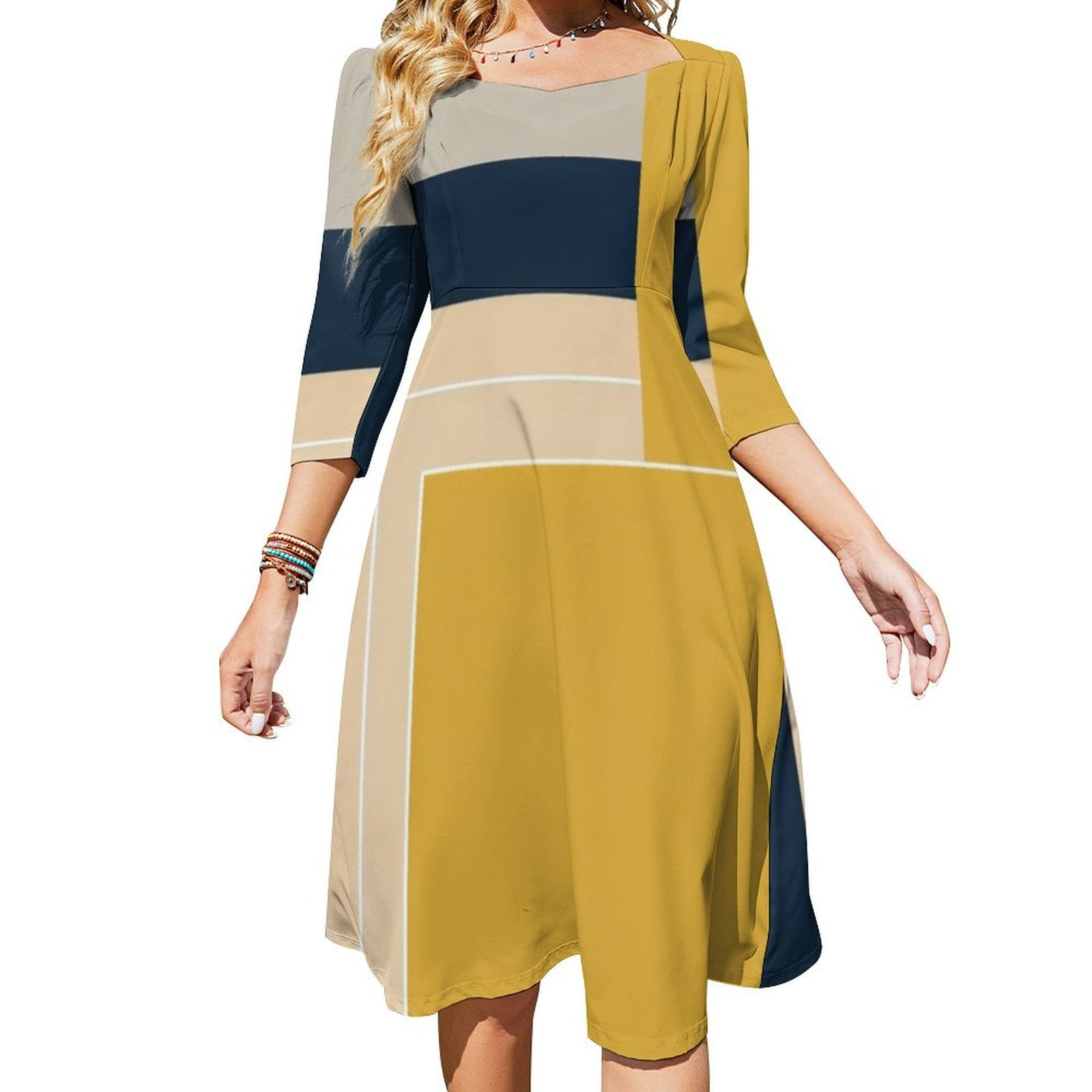 Abstract Geometric Color Block Art Womens Summer Dress Tie Back A Line ...