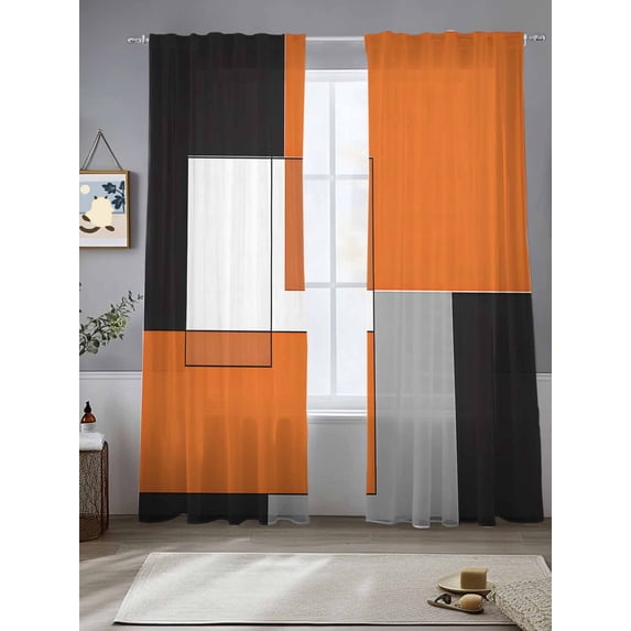 Abstract Geometric Color Block Chiffon Sheer Curtains 84 Inches Long ...