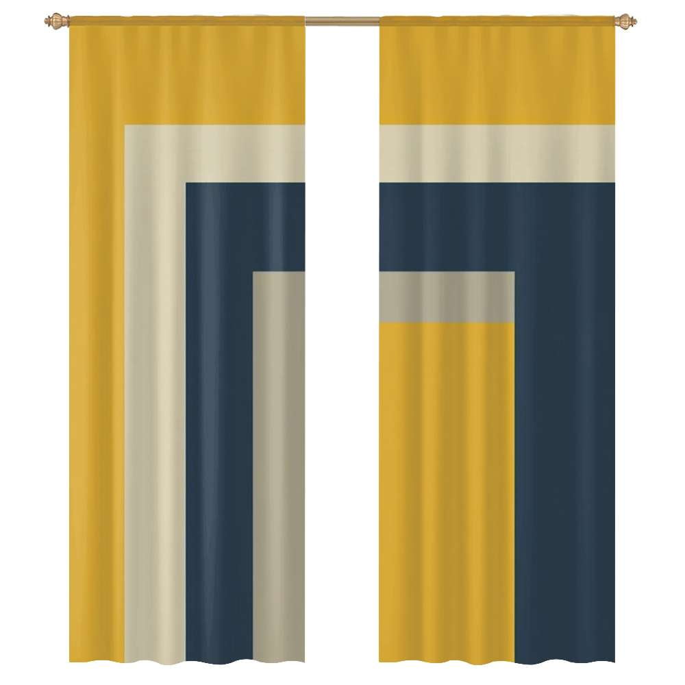 Abstract Geometric Color Block Design Sheer Voile Curtain Window Tulle ...