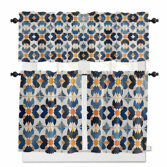Abstract Geometric Color Block Kitchen Curtains Valance and Tier Set ...