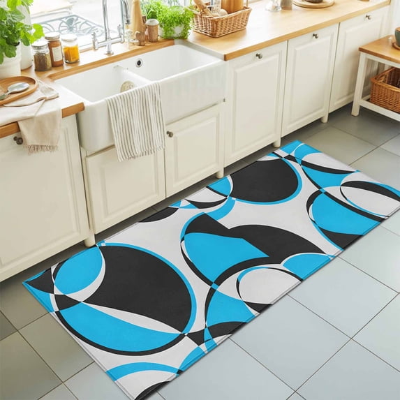 Abstract Geometric Color Block Rectangle Rug 2'x6' Circle Stripes Blue ...