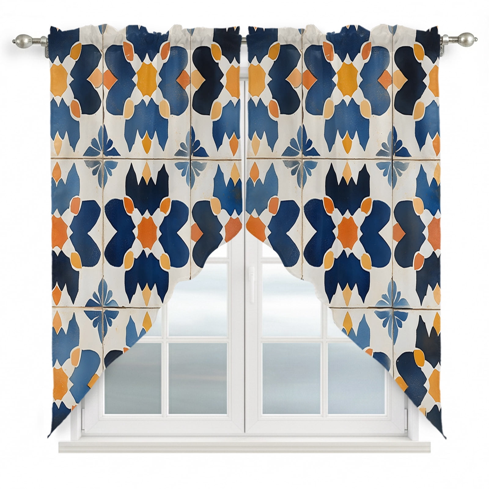 Abstract Geometric Color Block Swag Curtain Valance for Window 2 Panels ...