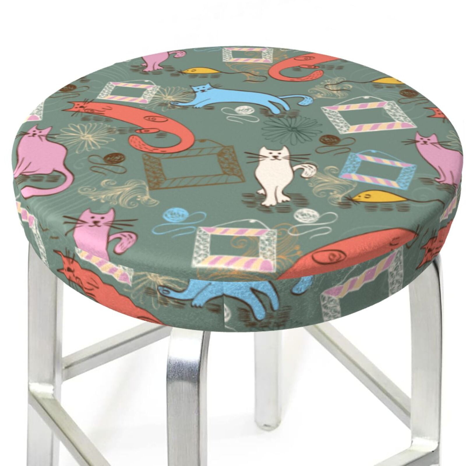 Abstract Geometric Colorful Cat Bar Stool Covers - Stretch Round Seat ...