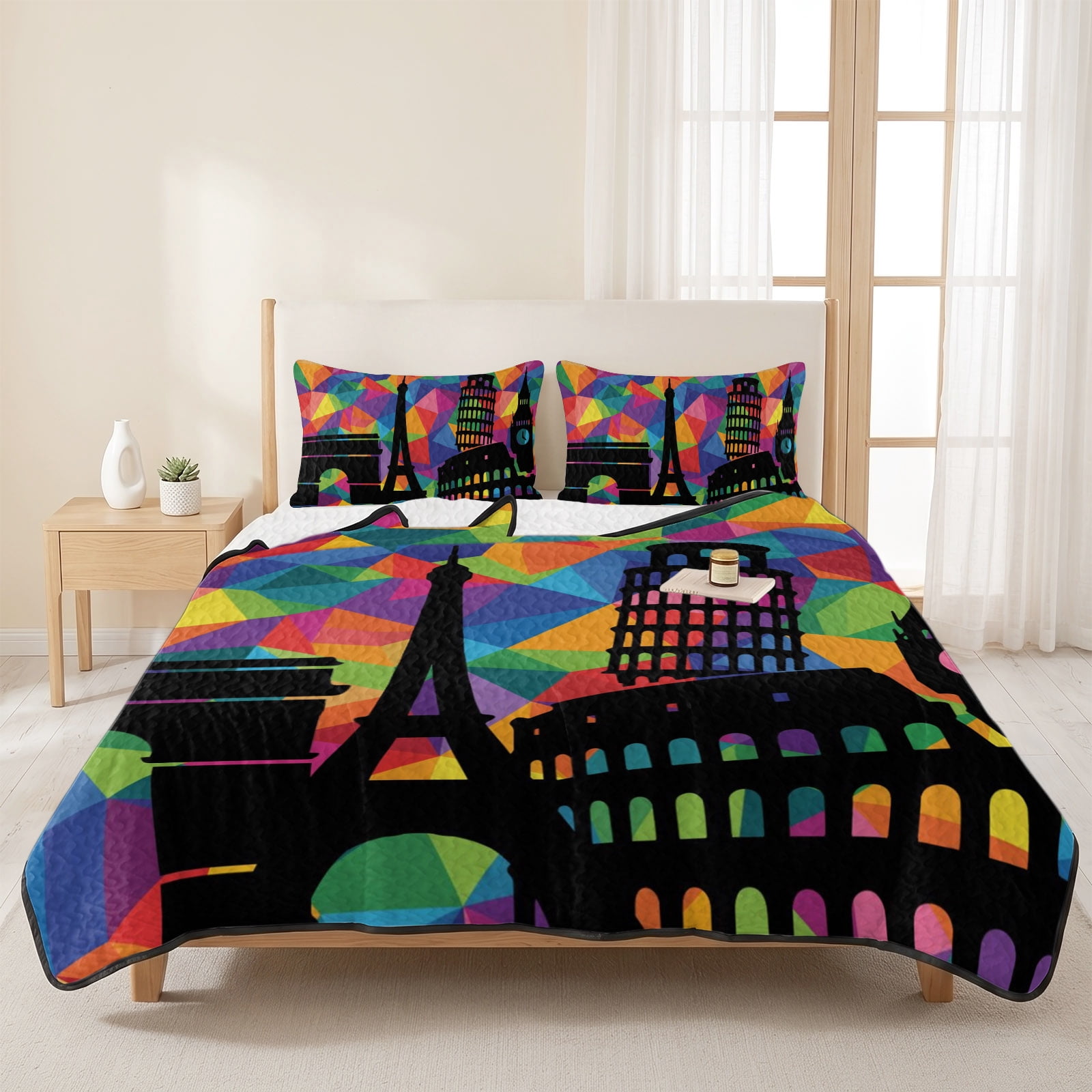 Abstract Geometric Colorful Pattern 3 Pieces Quilt Set,1 Quilt with 2 ...