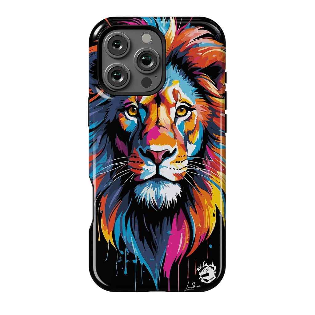 Abstract Geometric Colors Lion Animal Phone Case for iPhone 12 to 17 ...