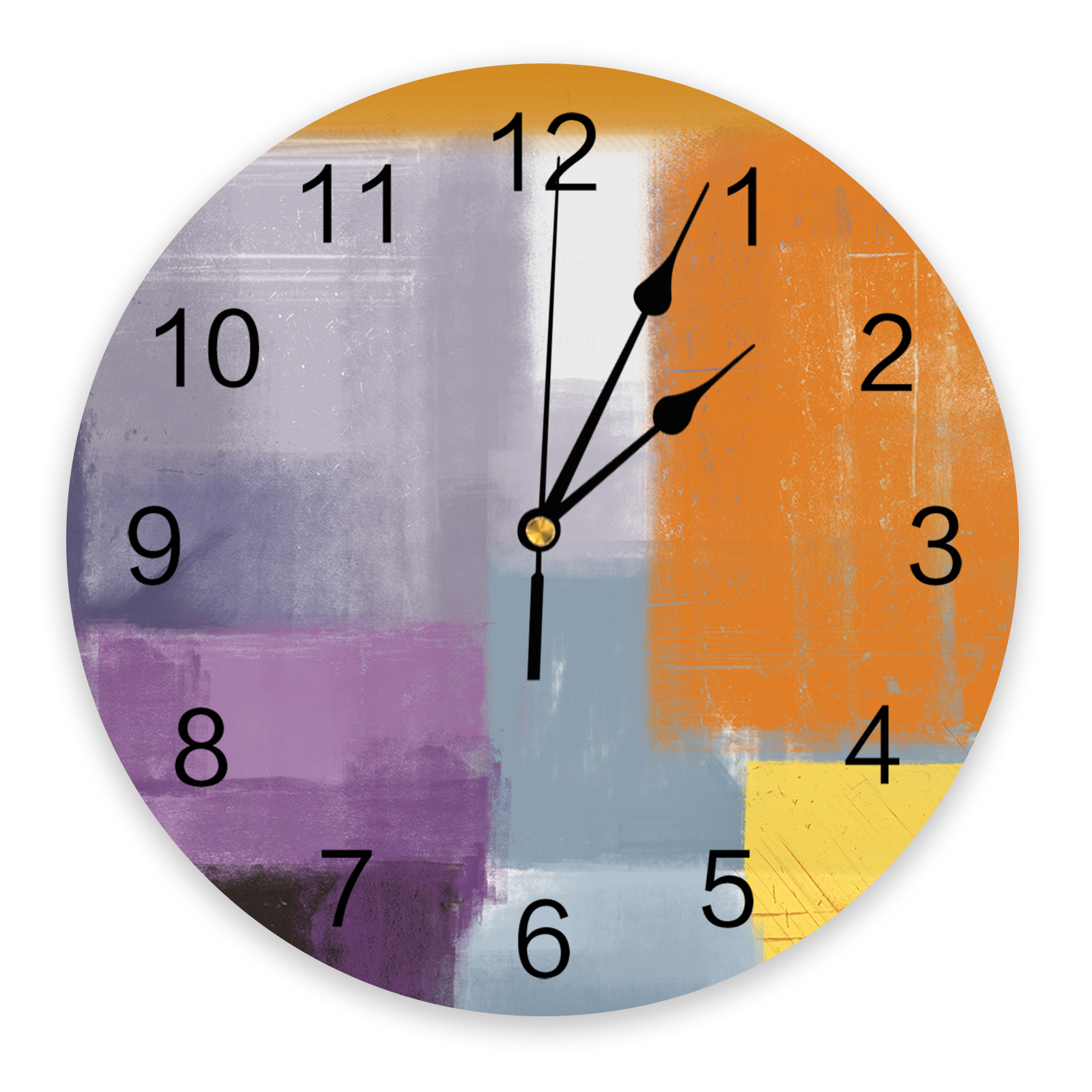 Abstract Geometric Colors Yellow Orange Wall Clock Modern Design Silent ...