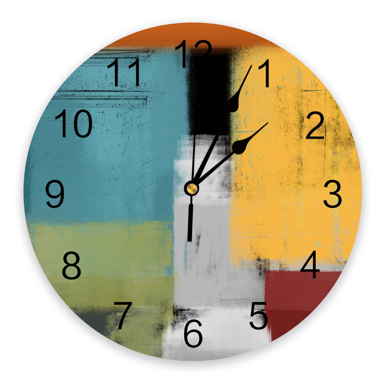 Abstract Geometric Colors Yellow Orange Wall Clock Modern Design Silent ...