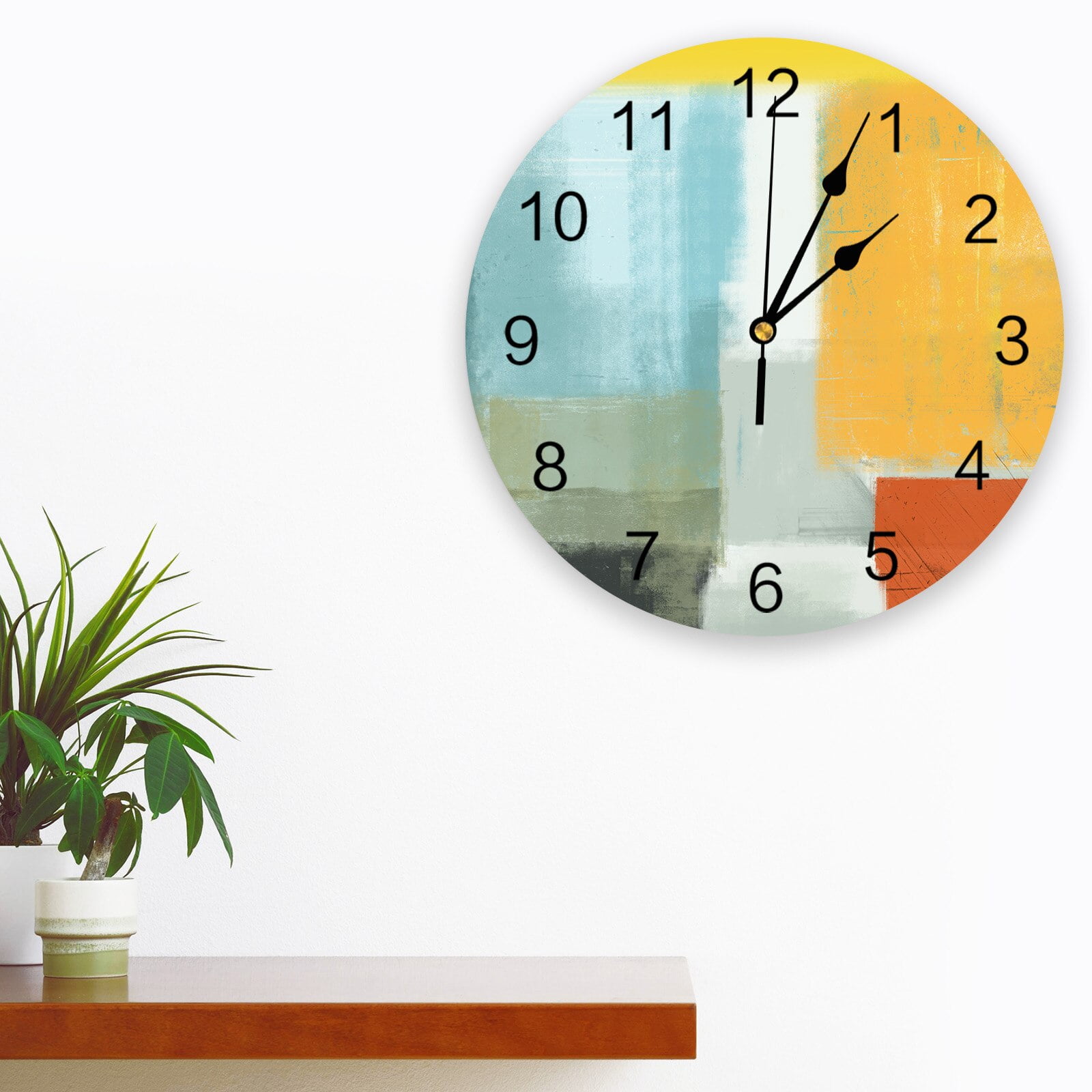 Abstract Geometric Colors Yellow Orange Wall Clock Modern Design Silent ...