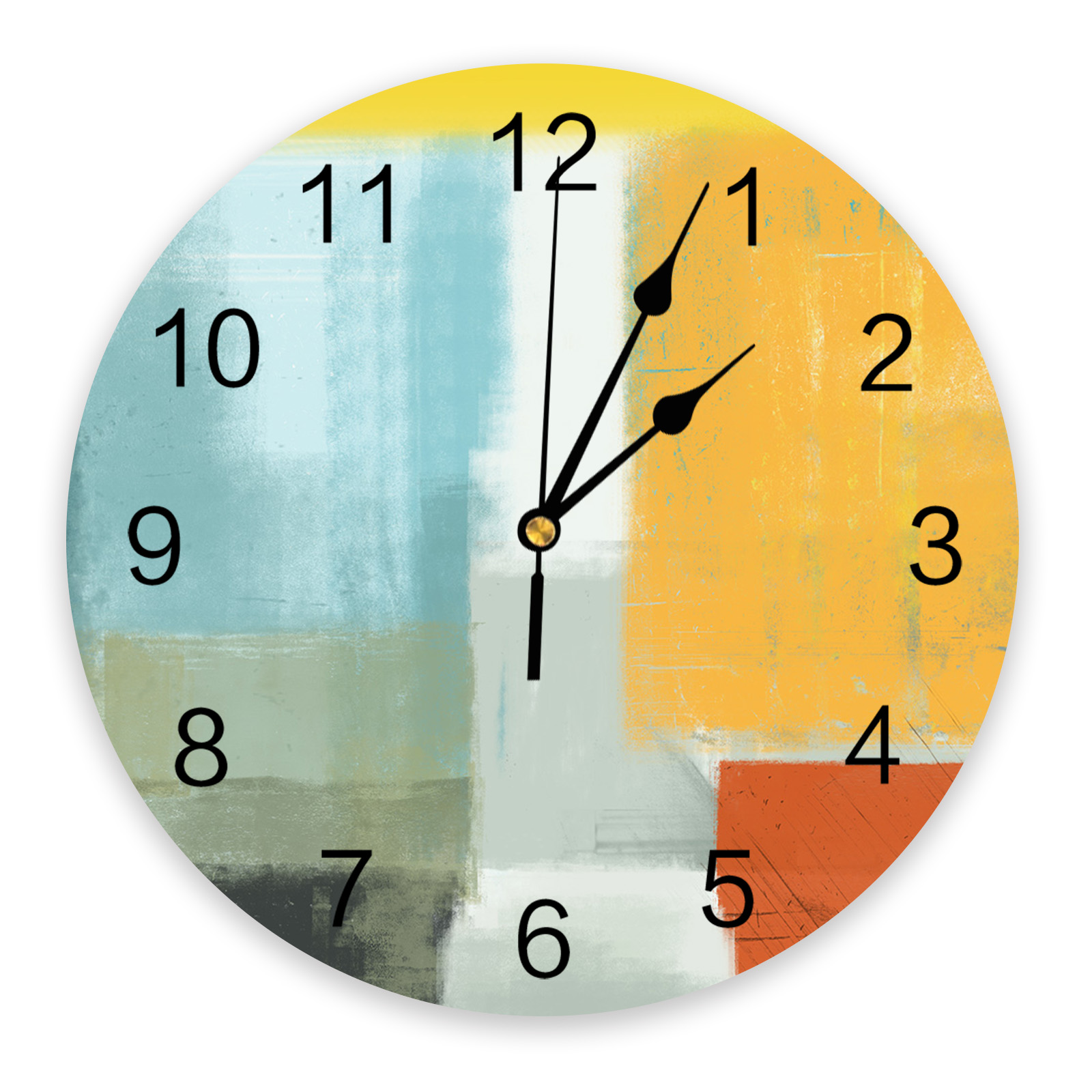 Abstract Geometric Colors Yellow Orange Wall Clock Modern Design Silent ...