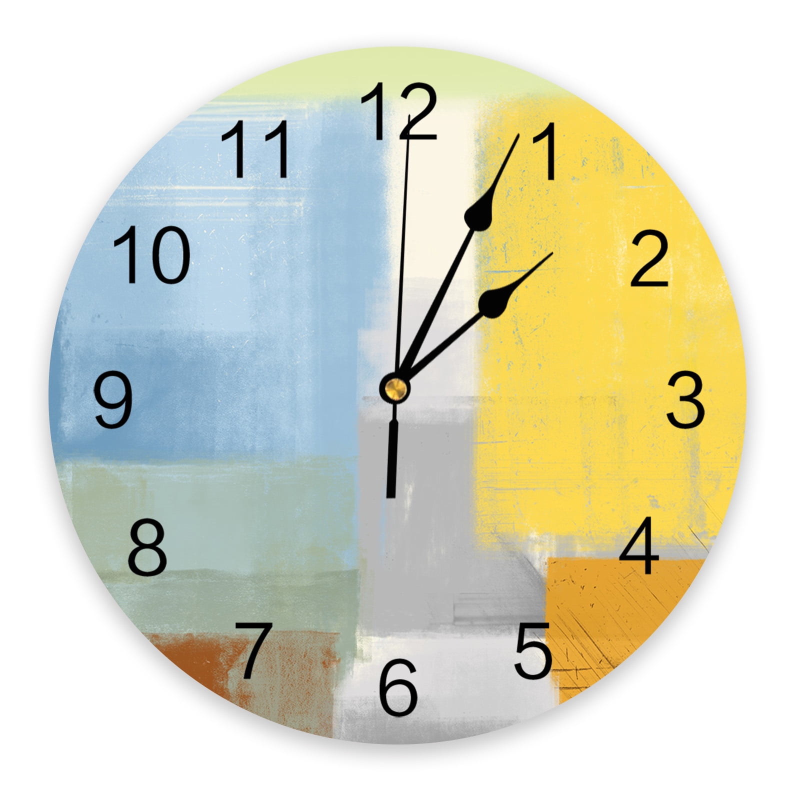 Abstract Geometric Colors Yellow Orange Wall Clock Modern Design Silent ...