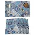 Abstract Geometric Cotton Linen Placemats Set of 1, Blue Yellow Flower ...
