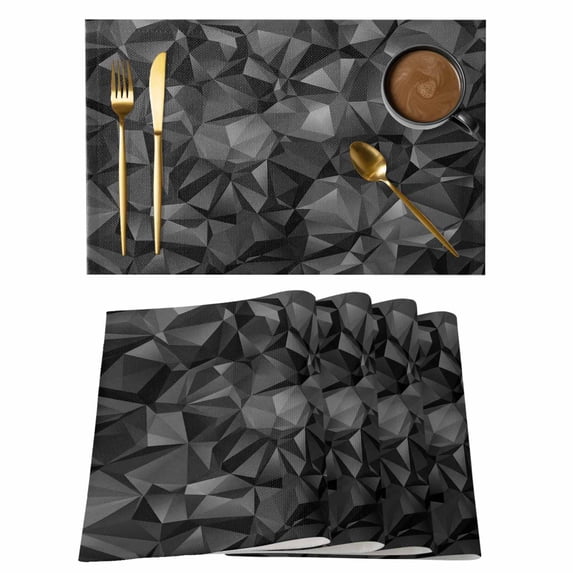 Abstract Geometric Cotton Linen Placemats Set of 1, Dark Gray ...