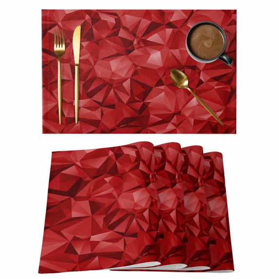 Abstract Geometric Cotton Linen Placemats Set of 1, Red Modern ...