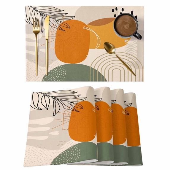 Abstract Geometric Cotton Linen Placemats Set of 12, Orange Green ...