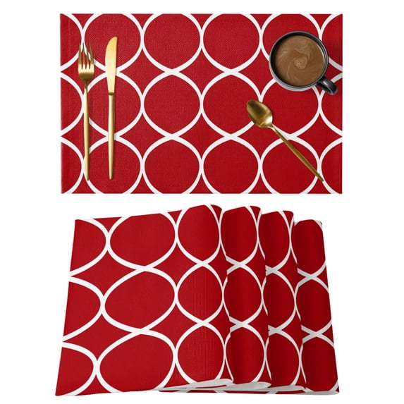Abstract Geometric Cotton Linen Placemats Set of 2, White Twisted Lines ...