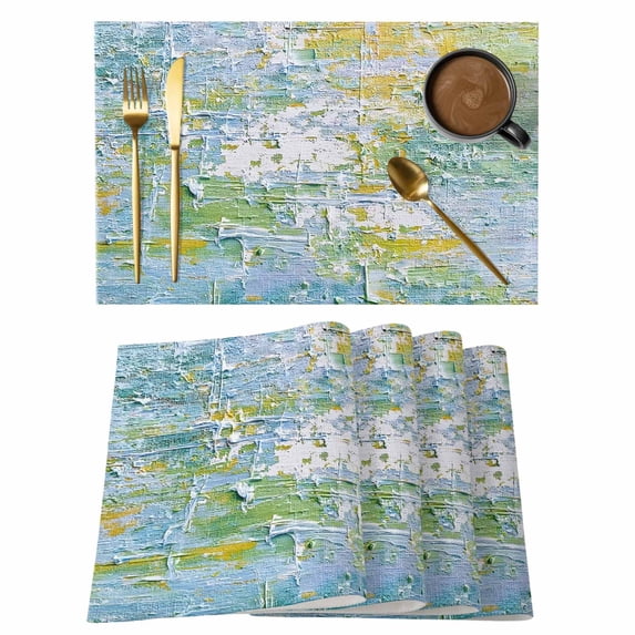 Abstract Geometric Cotton Linen Placemats Set of 2, Yellow Blue Green ...