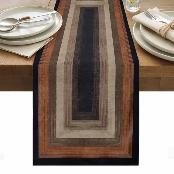 Abstract Geometric Cotton Linen Table Runner Black and Brown Wood Grain ...