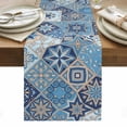 Abstract Geometric Cotton Linen Table Runner Blue Yellow Flower ...