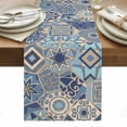 Abstract Geometric Cotton Linen Table Runner Blue Yellow Flower Polygon ...