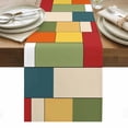 Abstract Geometric Cotton Linen Table Runner Colorful Color Block Plaid ...