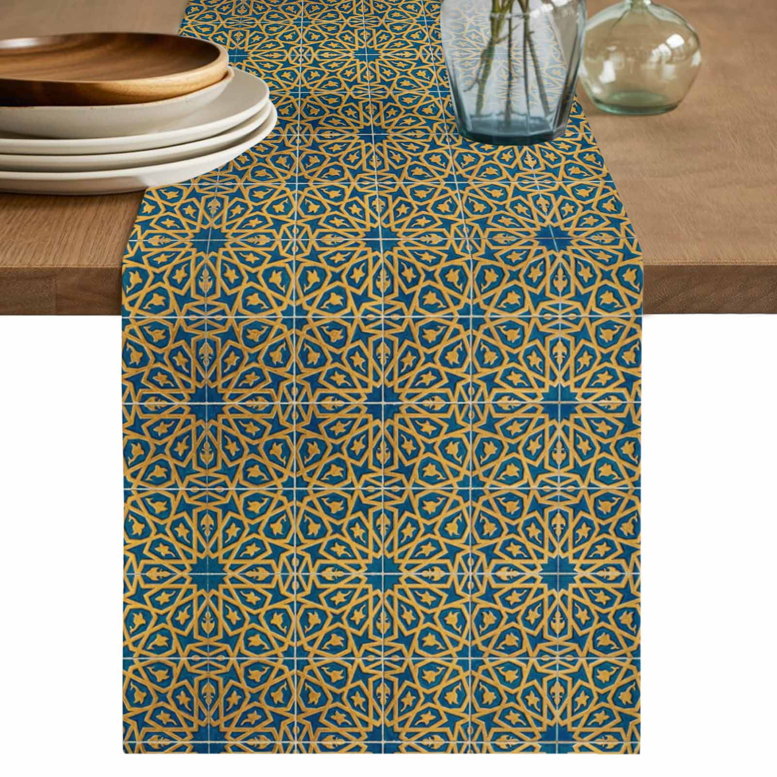 Abstract Geometric Cotton Linen Table Runner for Dining Kitchen ...