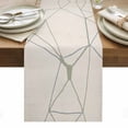 Abstract Geometric Cotton Linen Table Runner Grey Green Splatter Lines ...
