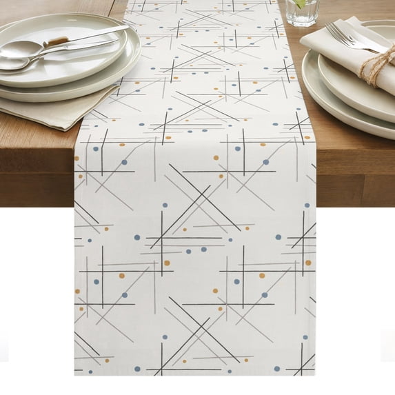 Abstract Geometric Cotton Linen Table Runner Modern Abstract Art Lines ...
