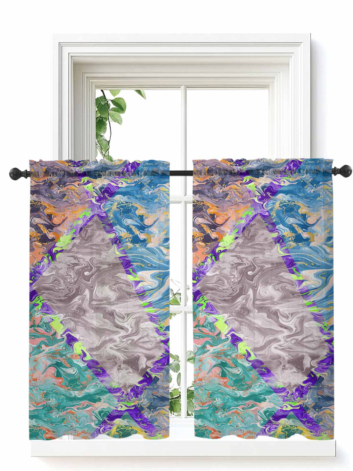 Abstract Geometric Curtains 54 Inch Length,Sheer Curtains for Bedroom ...