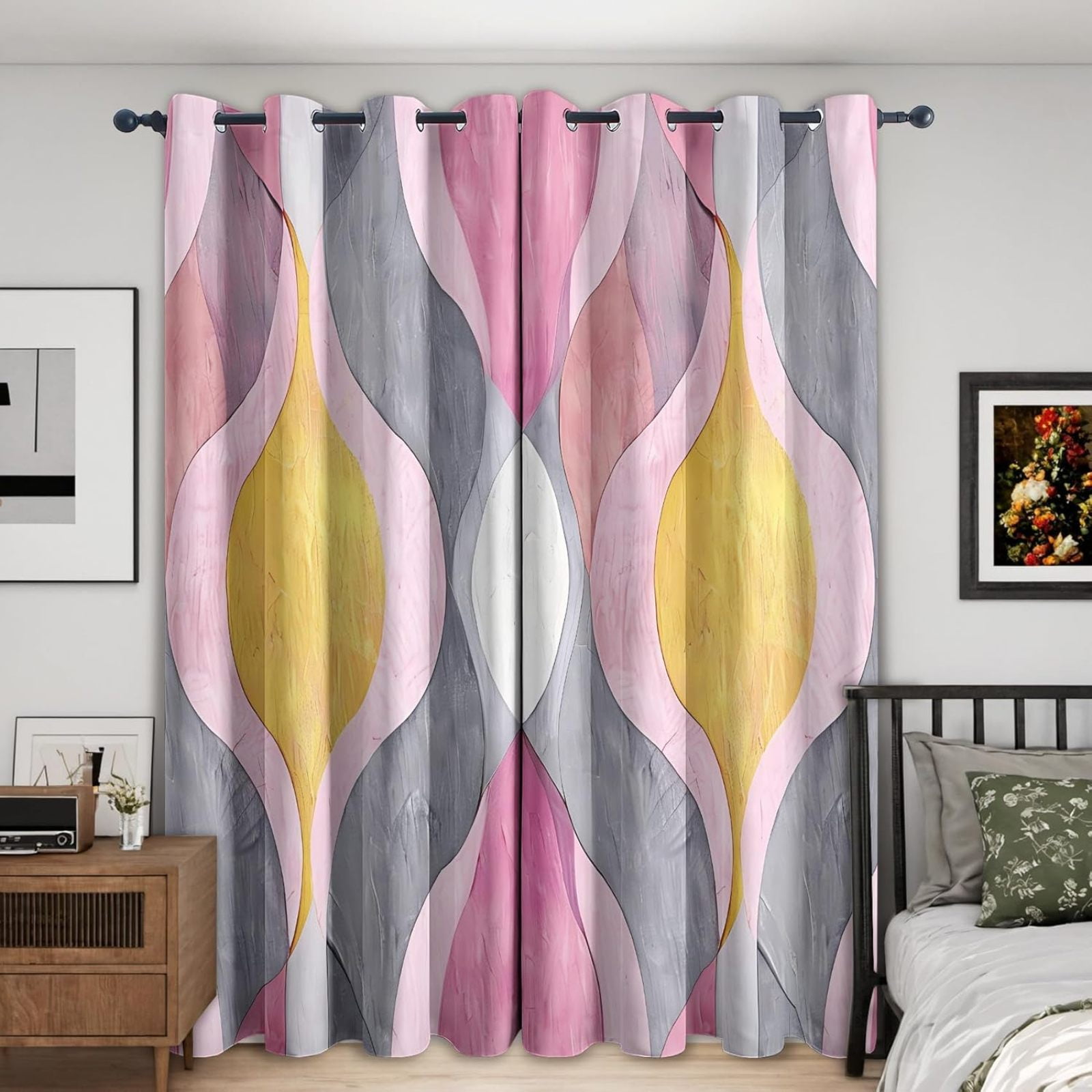 Abstract Geometric Curtains, 95% Blackout Curtains Modern Wave Pattern ...