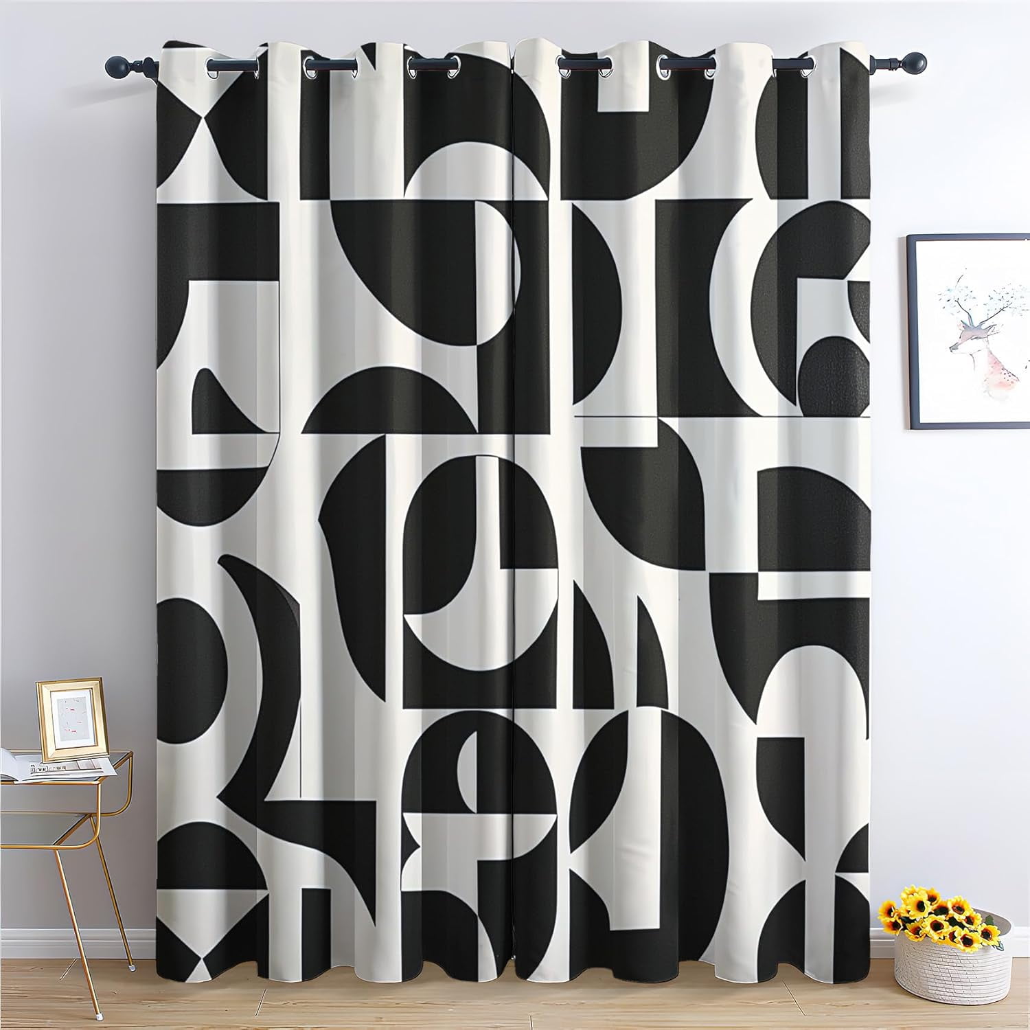 Abstract Geometric Curtains For Bedroom, Mid Century Modern Curtain For ...