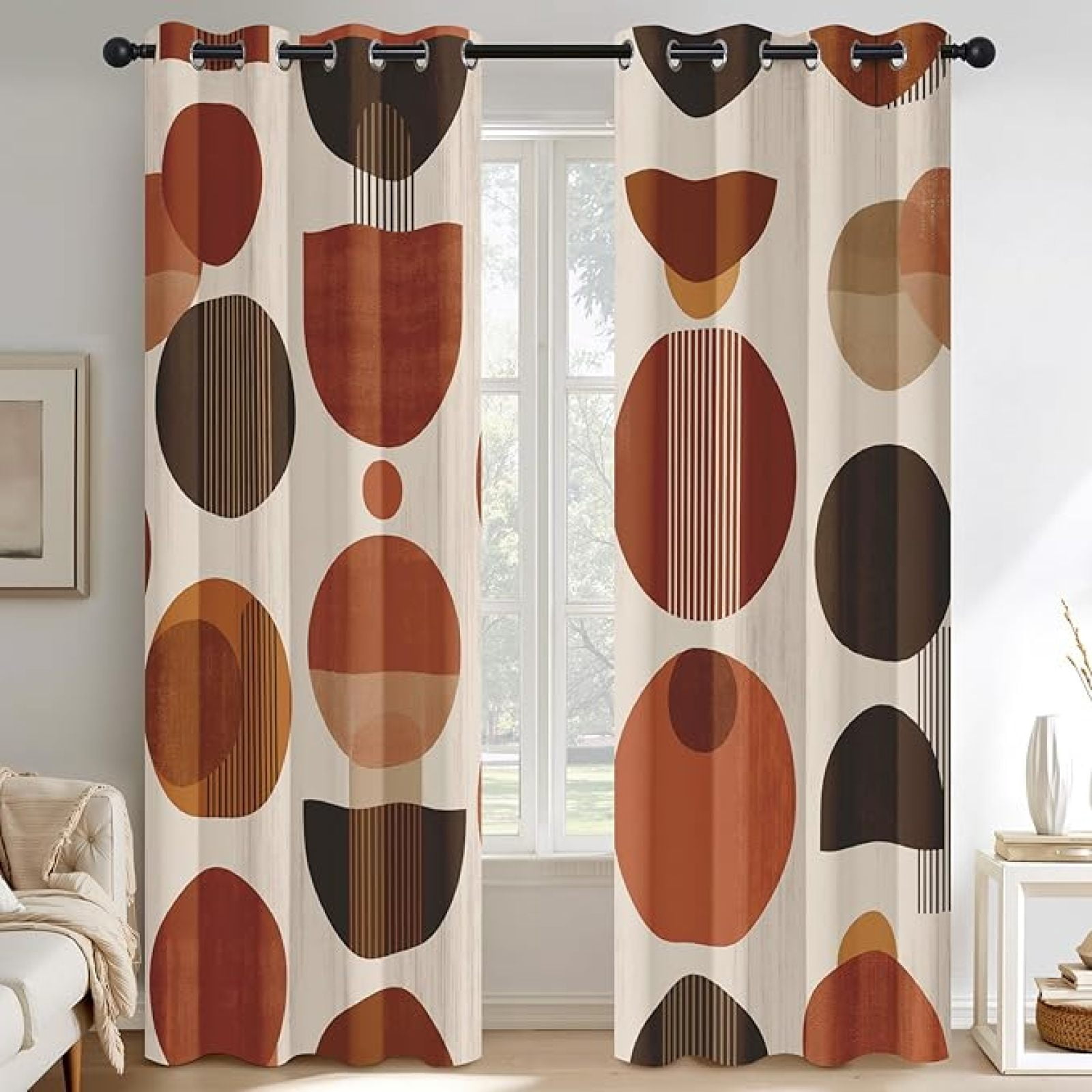 Abstract Geometric Curtains For Bedroom, Orange Green Blackout Curtains ...