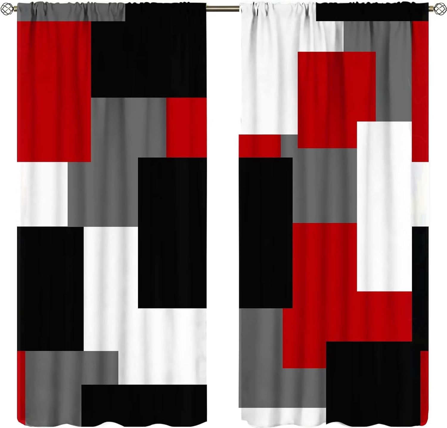 Abstract Geometric Curtains Brown Black Gray and White Geometry Squares ...